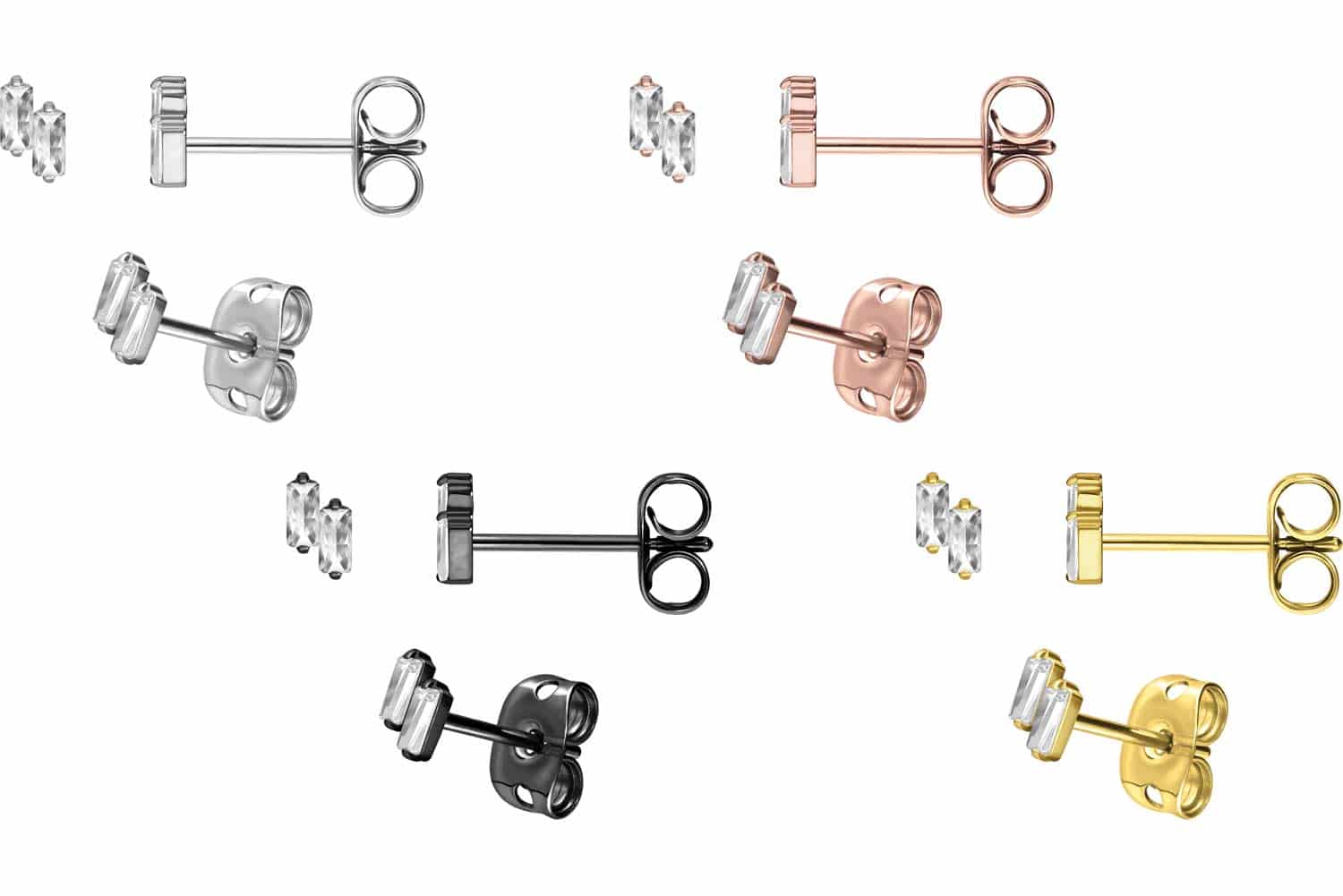 Titanium ear studs 2 SETTED CRYSTAL RECTANGLES | PIERCINGLINE